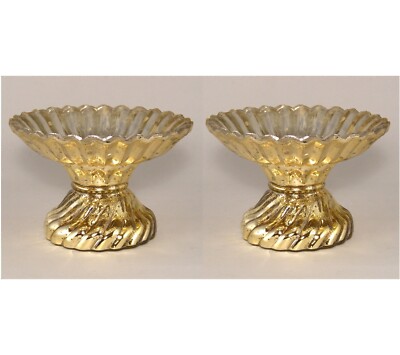 Compote Bowl Vase Glass Gold Mercury Fluted 6"Dia 4"High Set/2 | eBay