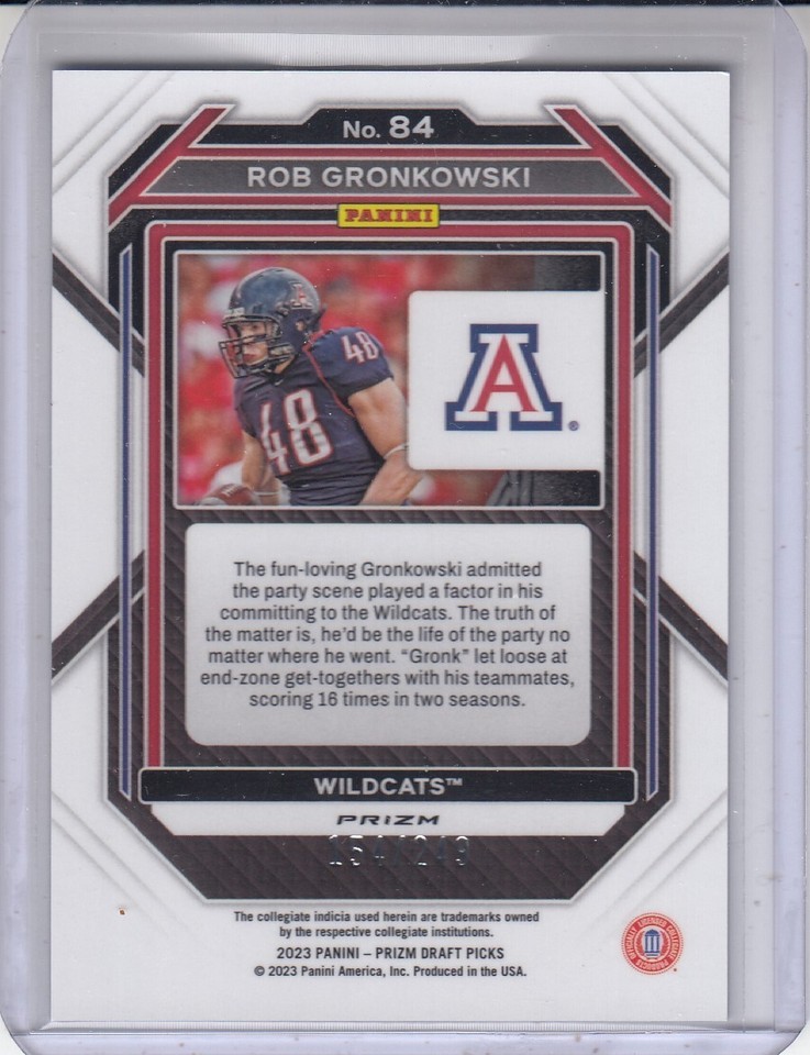 ROB GRONKOWSKI 2023 Panini Prizm Draft Picks Prizm Blue Wave 154/249 ...