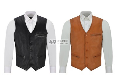 Men's Bradley Dapper Leather Waistcoat Italian Tan Vest with Zip ...