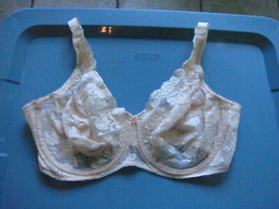 VINTAGE BALI Beige Sheer Floral Lace Unlined Full Coverage Underwire ...