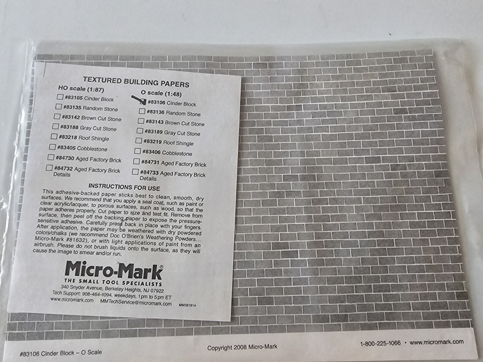 Micro Mark Building Paper 83106 Cinder Block O Scale Adhesive Paper ...