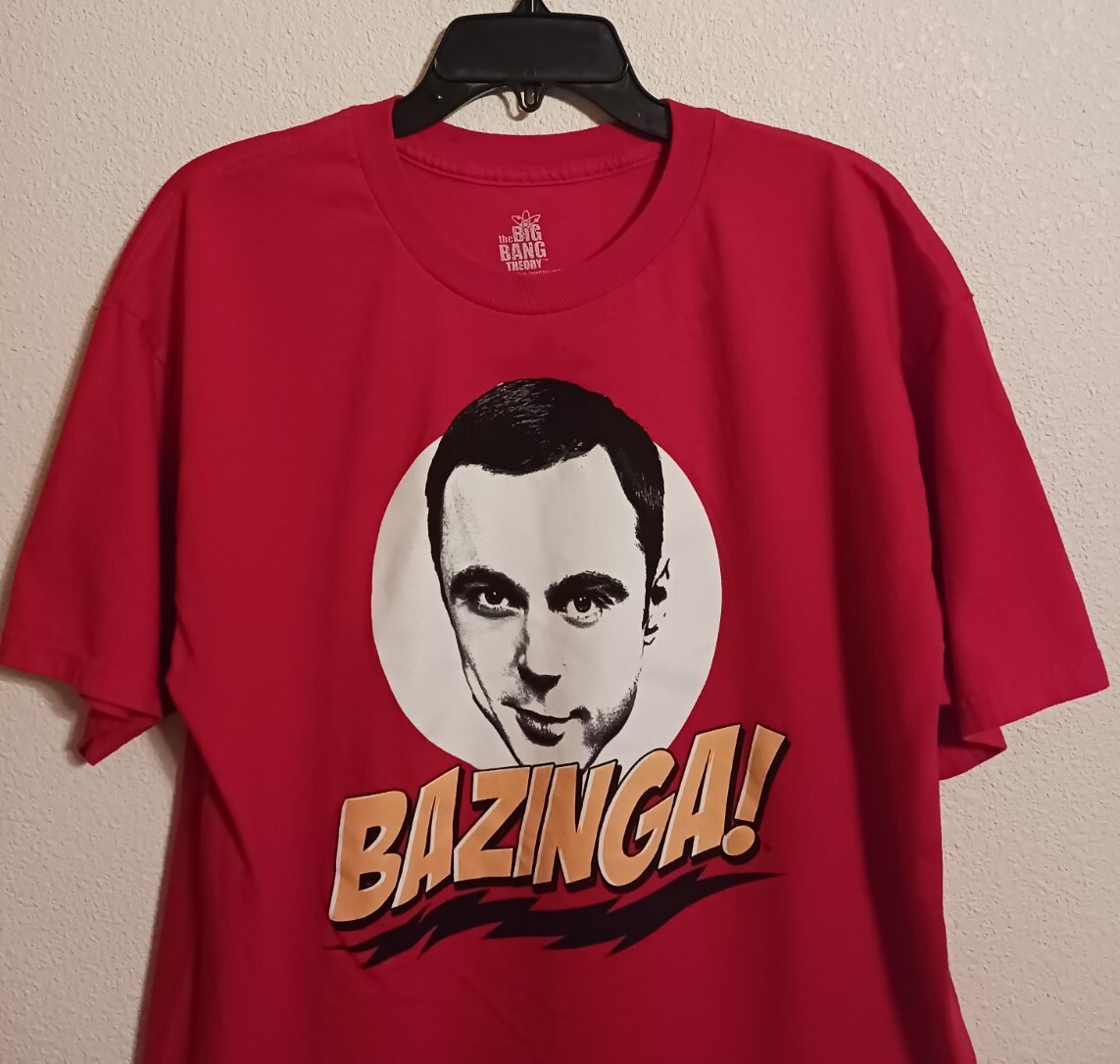 Big Bang Theory Red Sheldon Cooper Bazinga Short Slee… - Gem