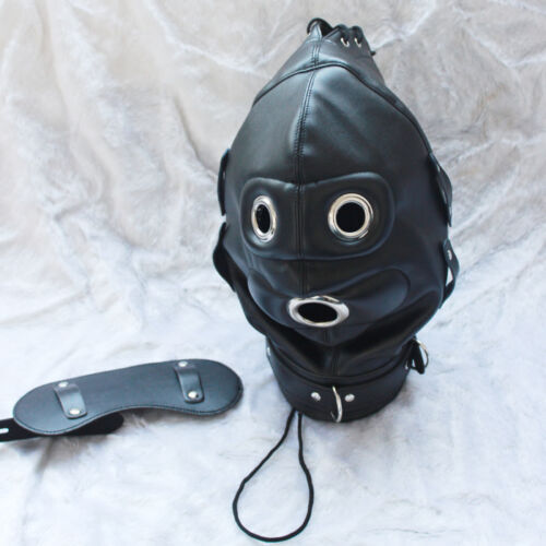 Bondage Mask Hood Head Harness Headgear with 5/10cm Mouth Gag Lock Gimp ...