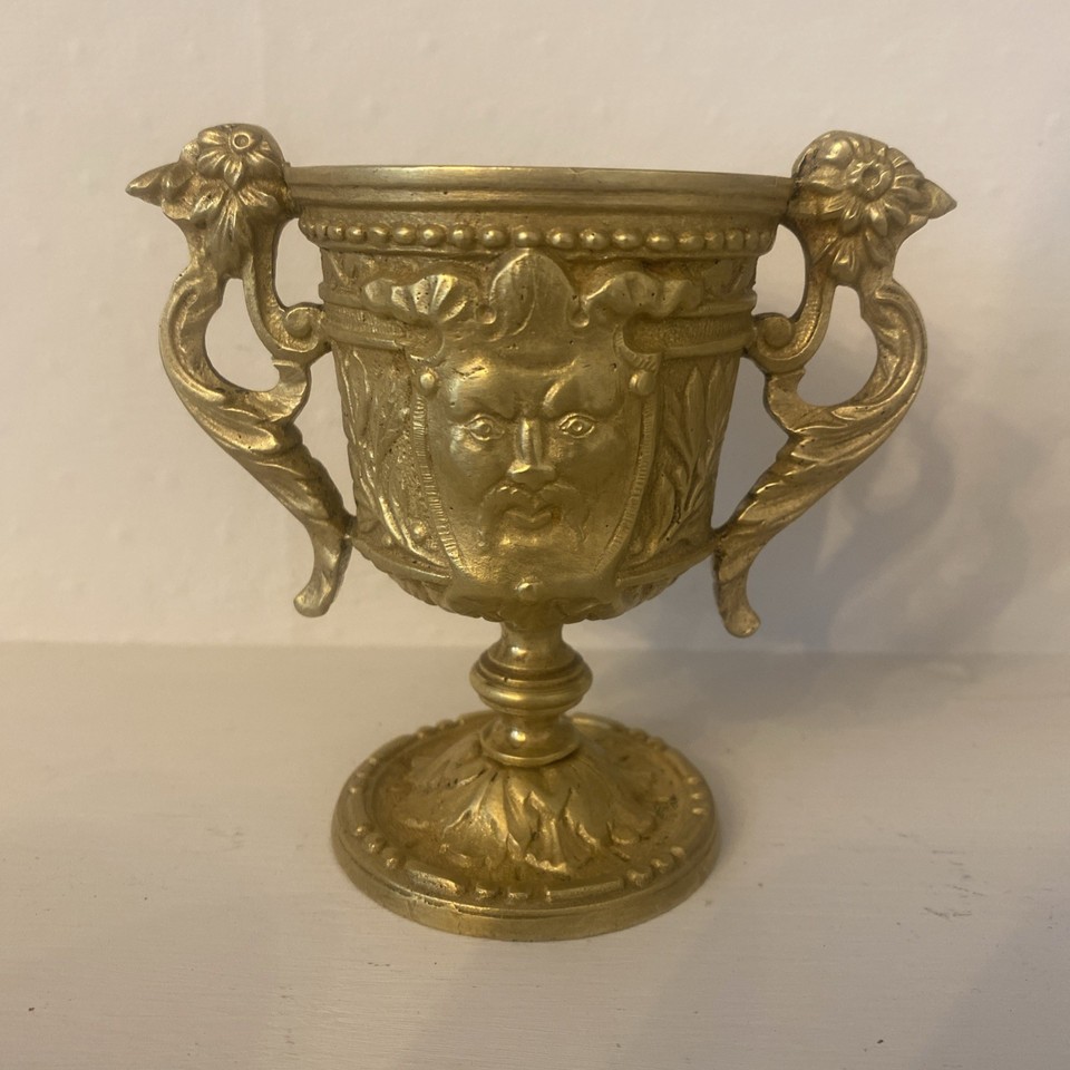 Antique Gilt Bronze/ Brass Double-Handled 4 inch Trophy Vase Urn Goblet ...
