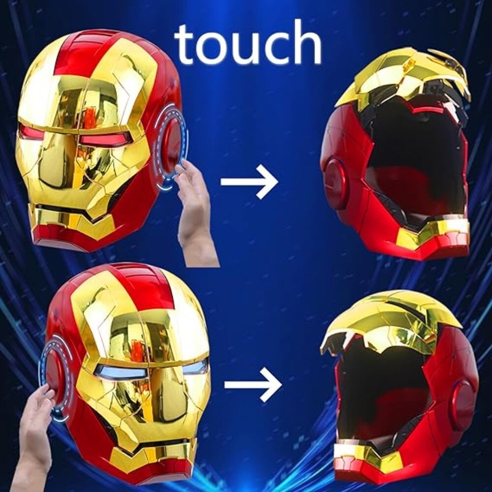 New Iron Man Gold MK5 Helmet Electronic Voice Activated Open&Close Mask ...