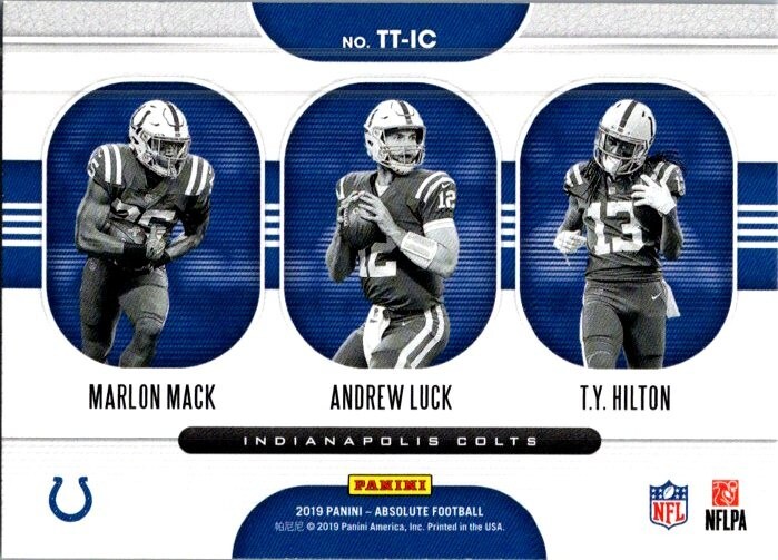 2019 Panini Absolute Team Trios #TT-IC Andrew Luck Marlon Mack T.Y ...