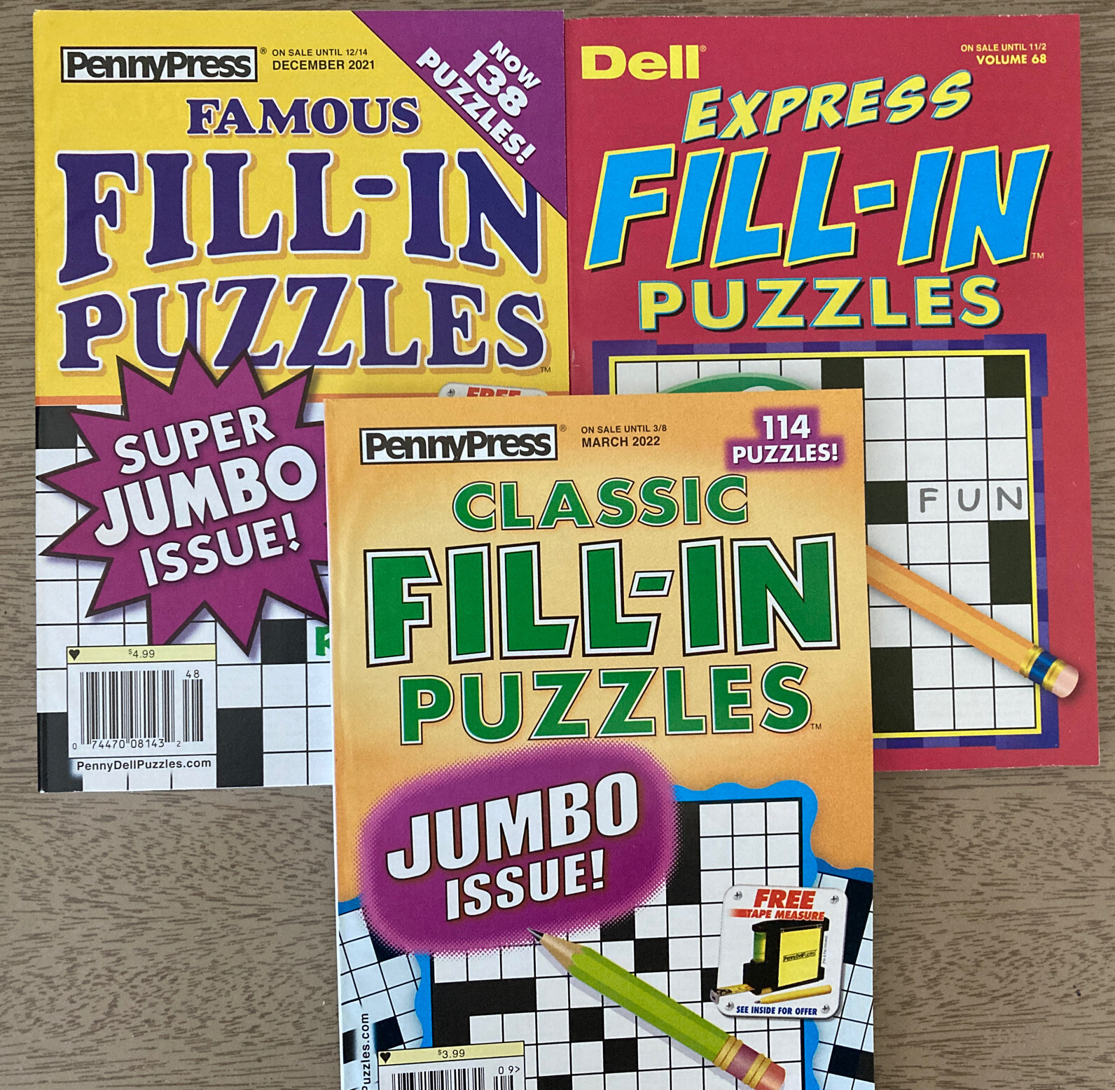 Lot of 3 Dell Penny Press Fill-In Puzzle Books Famous Express Classic ...
