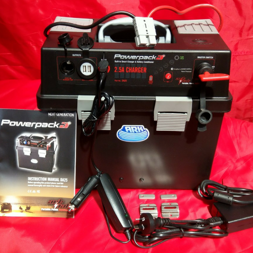 Ark Powerpack 3 12v Portable Dual Battery Box DC-DC AC Smart Charger 2 ...