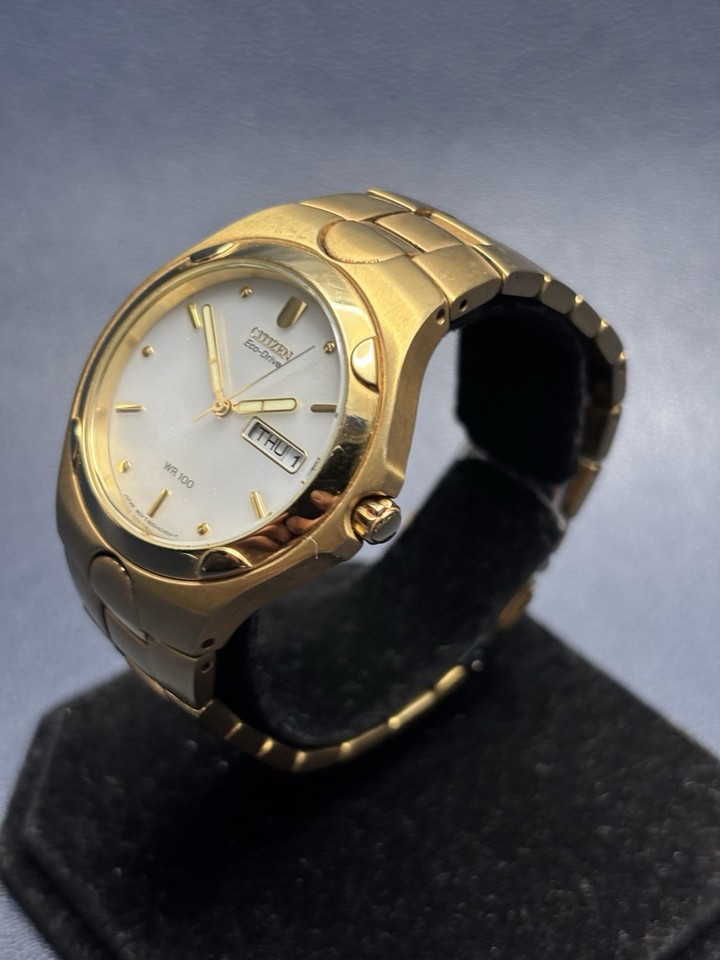 Citizen E101-K17551 Eco-Drive Gold Tone Analog Watch - Working | eBay