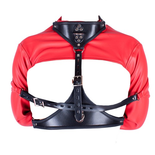 Women's Red Straight Jacket Open Bust Locking Bondage Body Harness ...