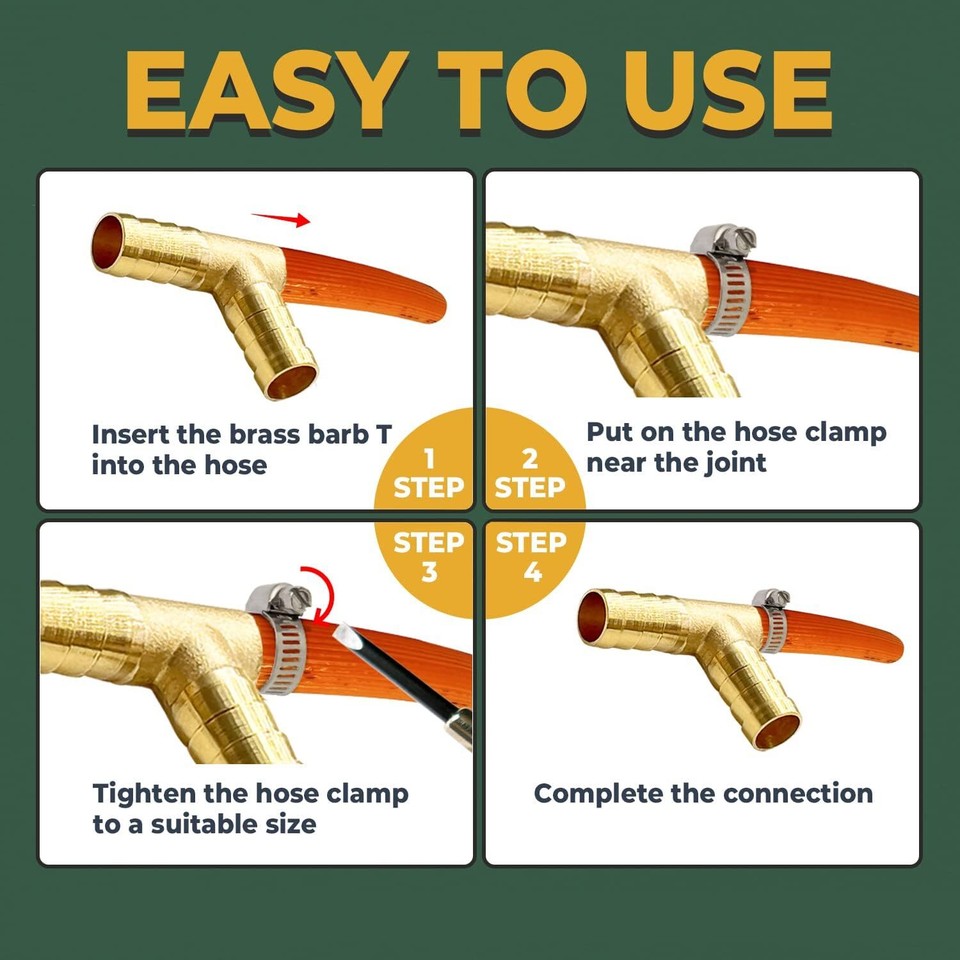 Barb Tee Fittings 3 Pcs 3/8" X 3/8" X 3/8" Id Hose Barb Brass Hose Barb ...