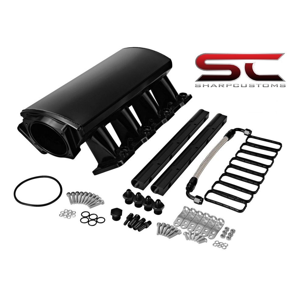 BLACK LOW 102mm Welded LS1 Intake Manifold Fuel Rails Throttle Body ...