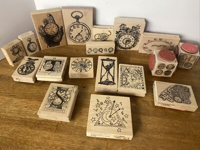 18 pc Rubber Stamps Time Clocks Assorted Wood Mount | eBay