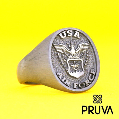 Y33 CUSTOMIZED 925K SOLID STERLING SILVER SIGNET RING RHODIUM ARMY USA ...