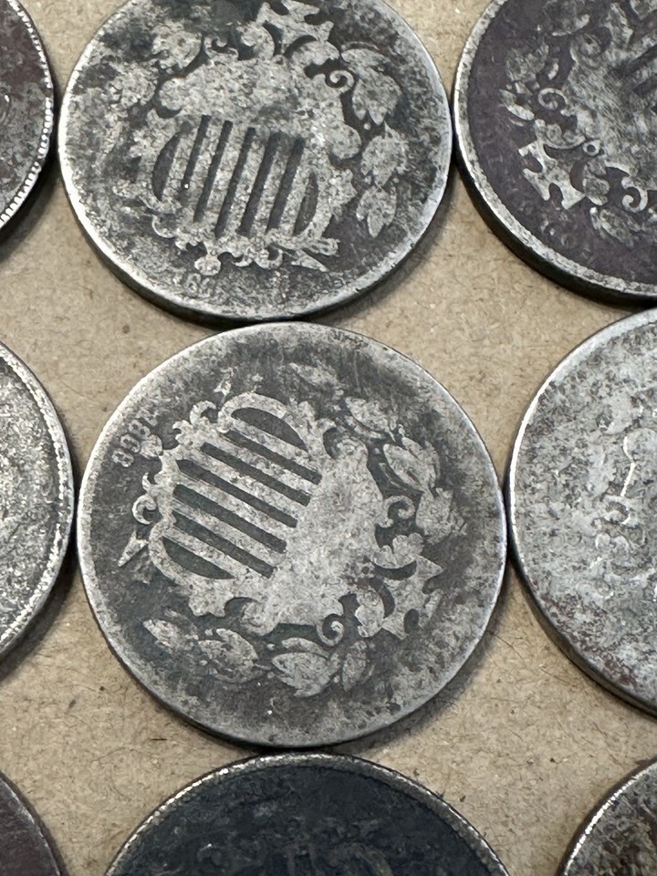 Lot Of 12 Shield Nickels Five Cent Pieces Vintage Collectibles Us Coins ...