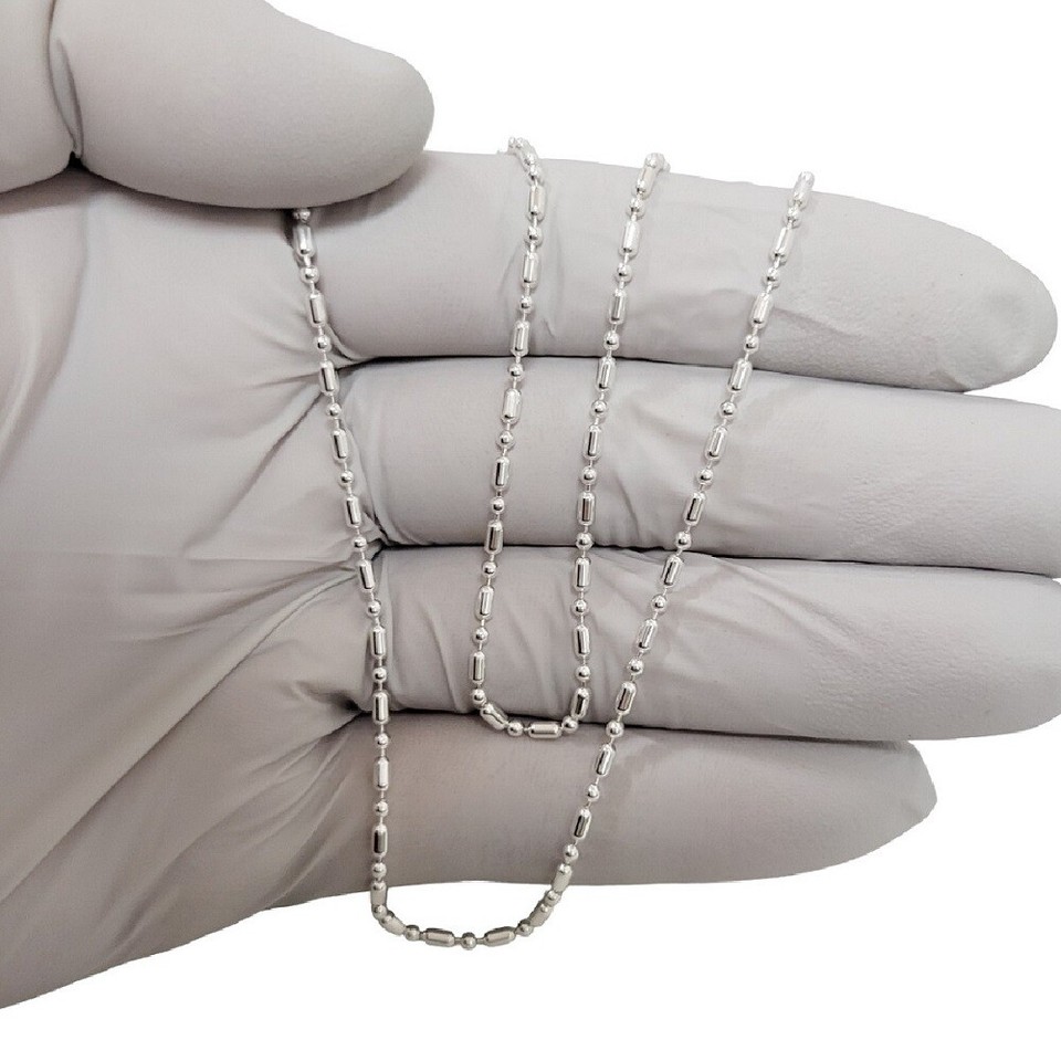 Sterling Silver 1.8mm Polished Bead, Dot-Dash Ball Chain Necklace or ...