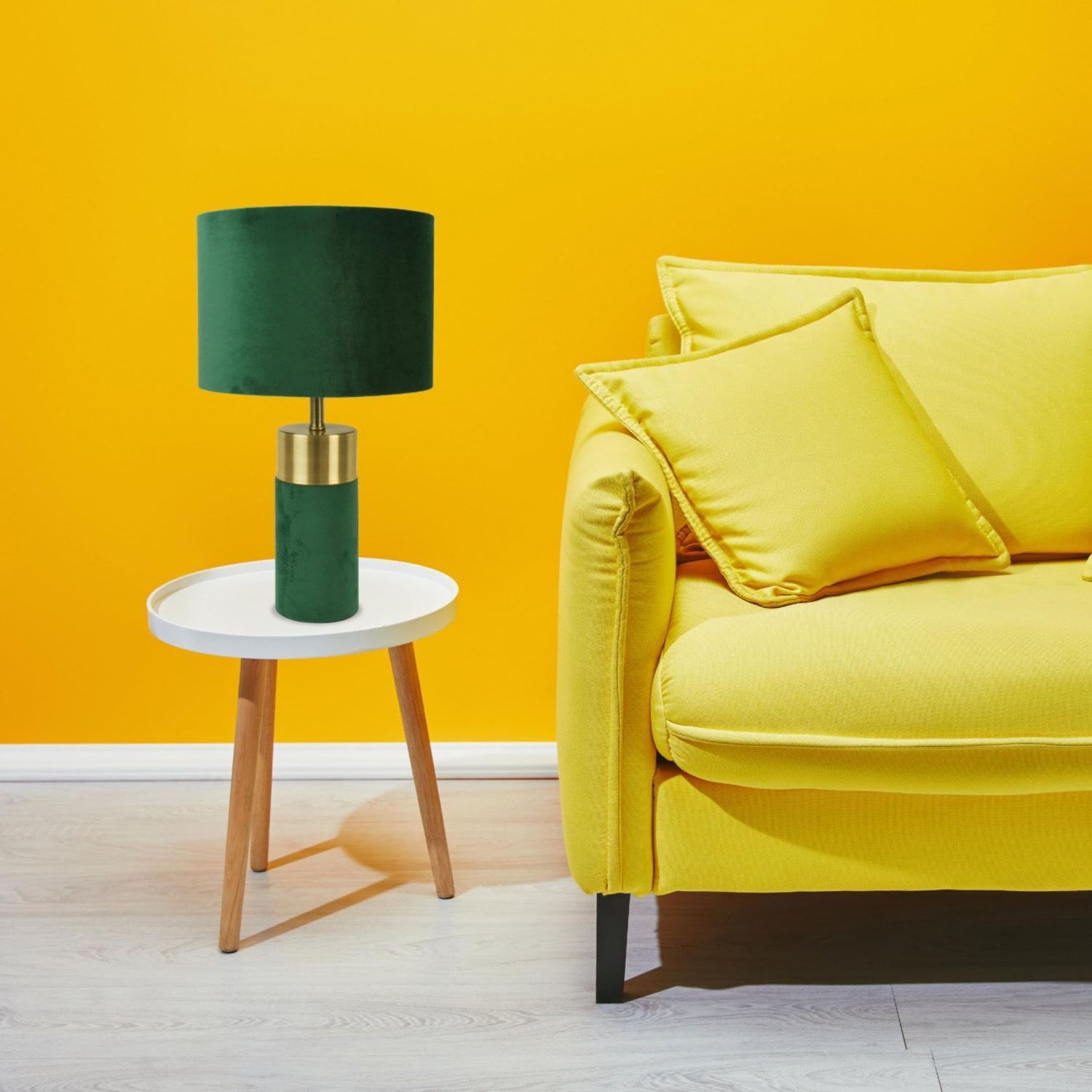 Pair of Modern Green Velvet Table Lamp Bedside Lamps Retro Velour ...