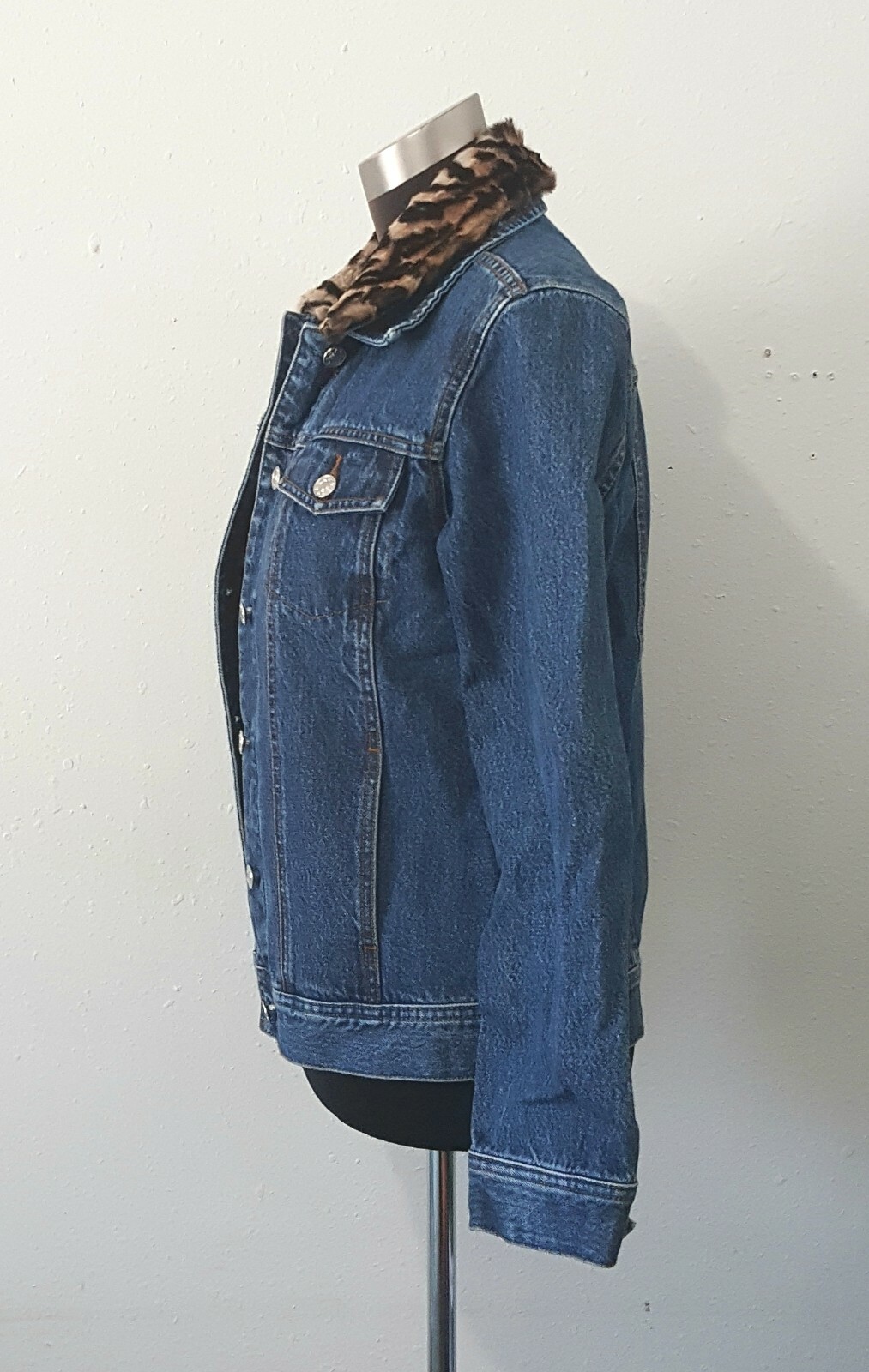 Jean Crisan Fourrure Fur Lined Denim Jacket Size Small Animal Print ...