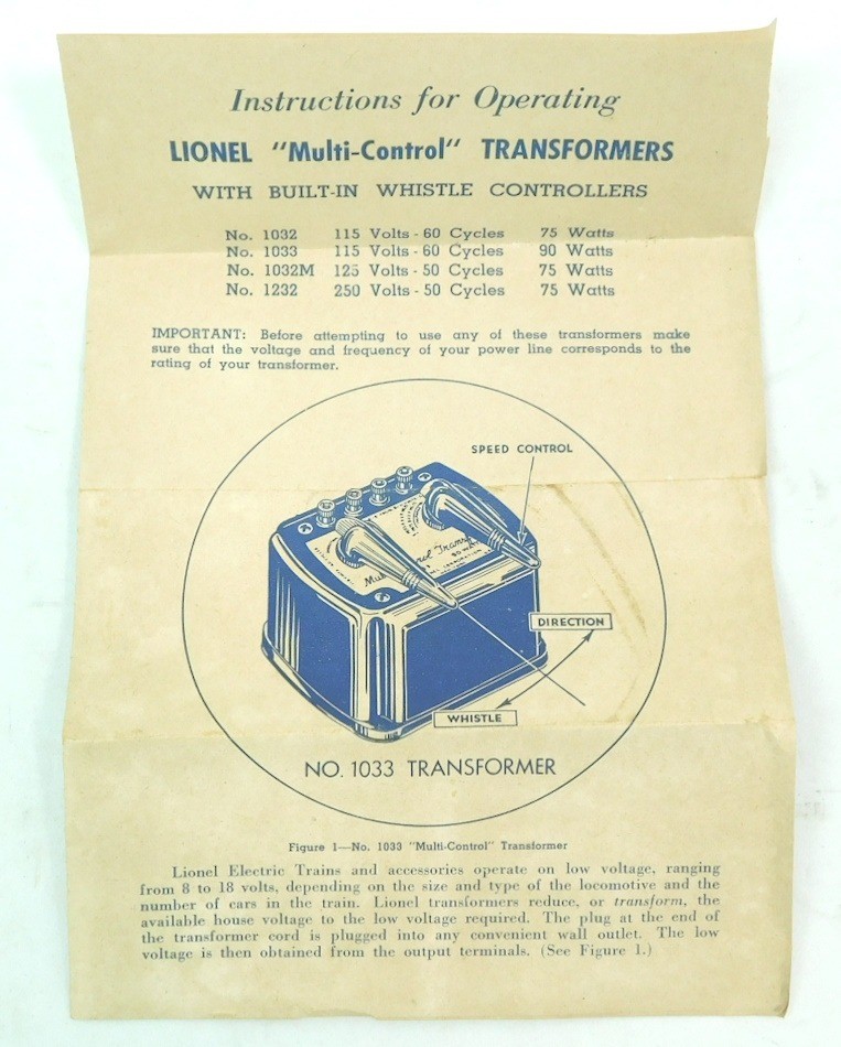Postwar Lionel Type 1033 Transformer 90 Watts For Restoration w/Box | eBay