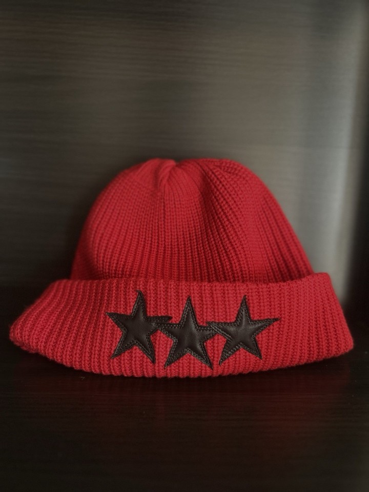 Chrome Hearts Triple Star Leather Patch Sludge Beanie ' Red Black ...