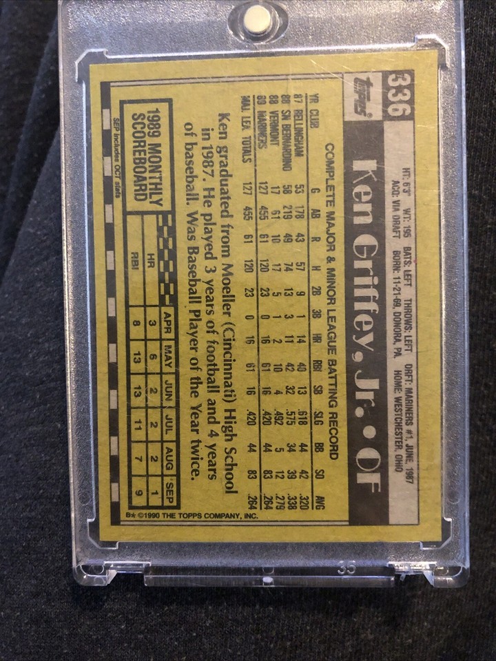 1990 Topps - Ken Griffey Jr #336. Error Card “Bullet Hole Error” 1/1 | eBay