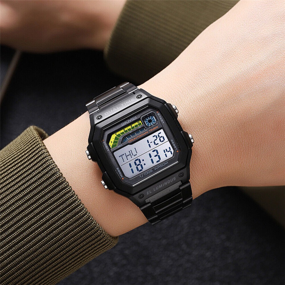 SKMEI Men Digital Watch Square Wristwatch Male Steel Watch Fashion ...