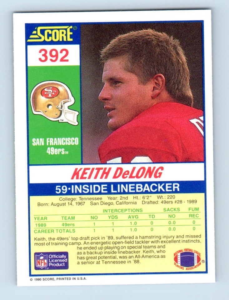 1990 Score Keith DeLong San Francisco 49ers #392 | eBay