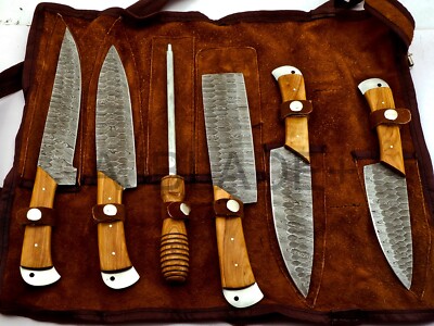 Knives Custom Handmade Damascus Steel Splendid Kitchen Set Knives Lots ...