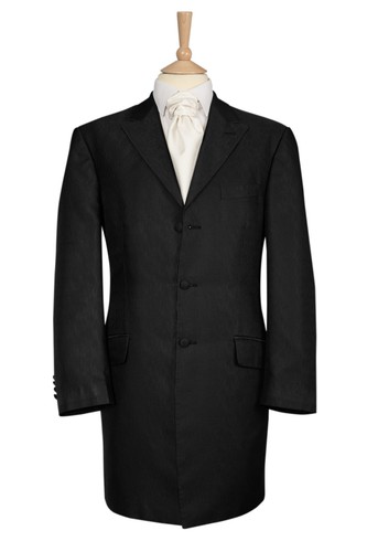 BLACK PRINCE EDWARD JACKET 3/4 LENGTH WEDDING FORMAL STRIPED STRIPE EX ...