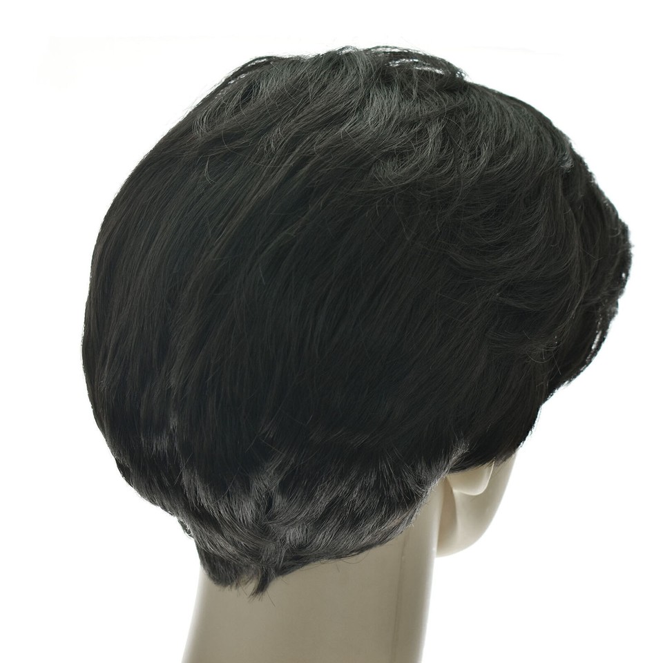 Mens Black Full Head Wigs Natural Straight Short Synthetic Hair Male ...