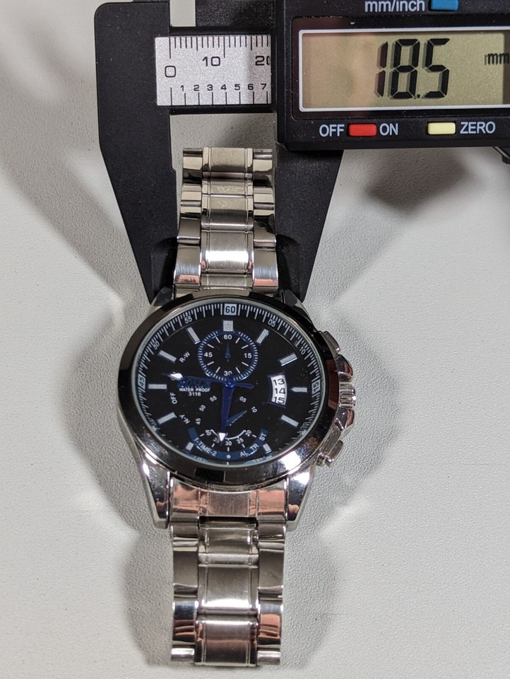 Round Silver Tone Case 40 mm Stainless Steel Link Band Watch 8 Inch | eBay