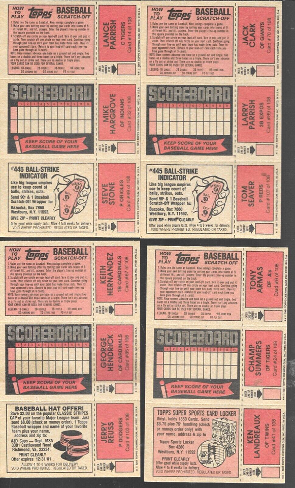 1981 Topps Scratch Offs Full Panels Lot of 4 Baseball | eBay