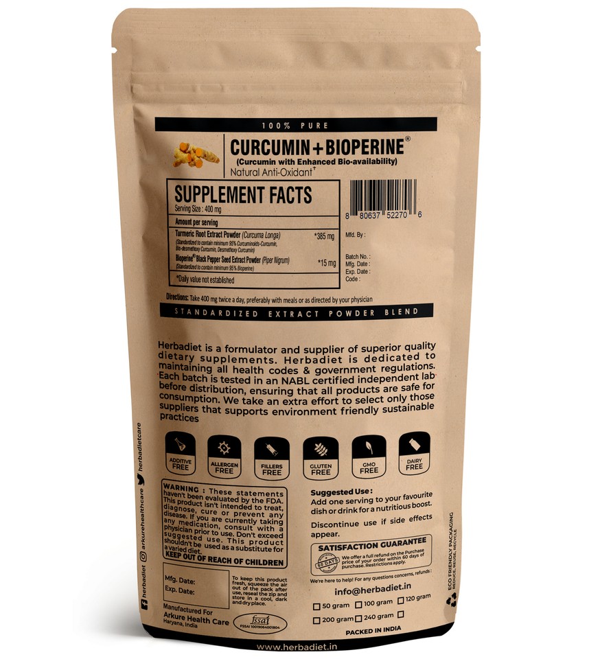 Turmeric Curcumin & Black Pepper Bioperine Powder 95% Antioxidant High ...