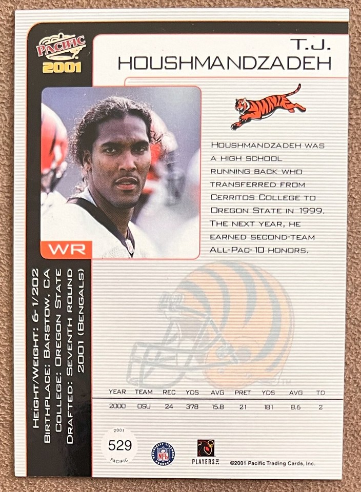 T.J. Houshmandzadeh 2001 Pacific Rookie #529 /1750 Cincinnati Bengals ...
