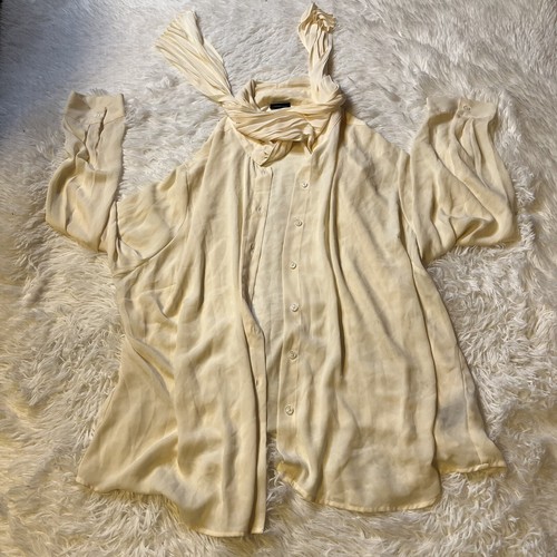 Who What Wear Ivory Eggshell Beige Long Sleeve Rayon Nylon Blouse Neck ...