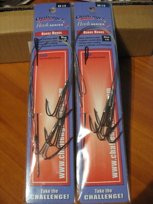 6 Wire Snelled Challenger Gorge Fish Hooks With Baiting Needle - Size 1 ...