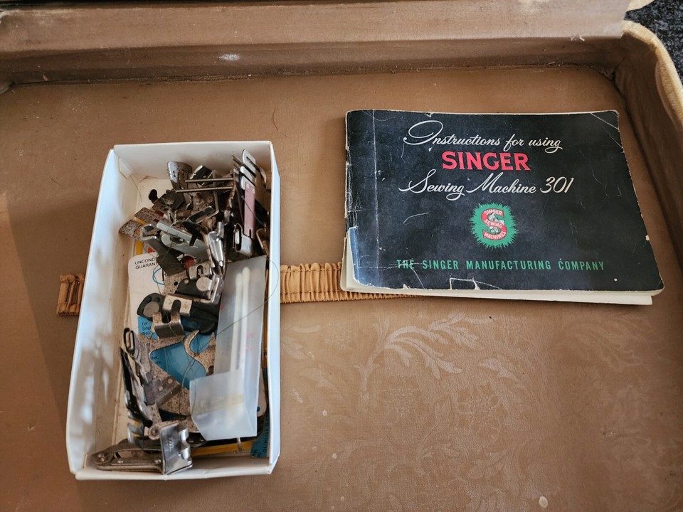 VTG Tan Singer 301A Sewing Machine Long Bed in Excellent Shape Original ...