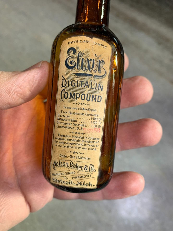 ANTIQUE NELSON BAKER & Co ELIXIR QUACK MEDICINE BOTTLE LABEL DETROIT ...