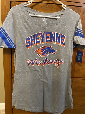 New Women's Gray T-Shirt Sheyenne Mustangs Soft Cotton/Poly Blend Sz Large | eBay