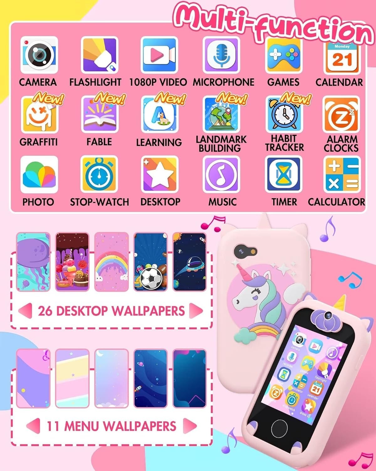 Kids Smart Phone for Girls Unicorns Gifts for Girls Toys 8-10 Years Old ...