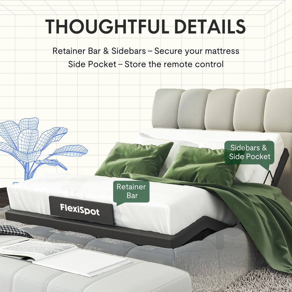 FLEXISPOT Massage Zero Clearance Adjustable Bed Frame Base with ...