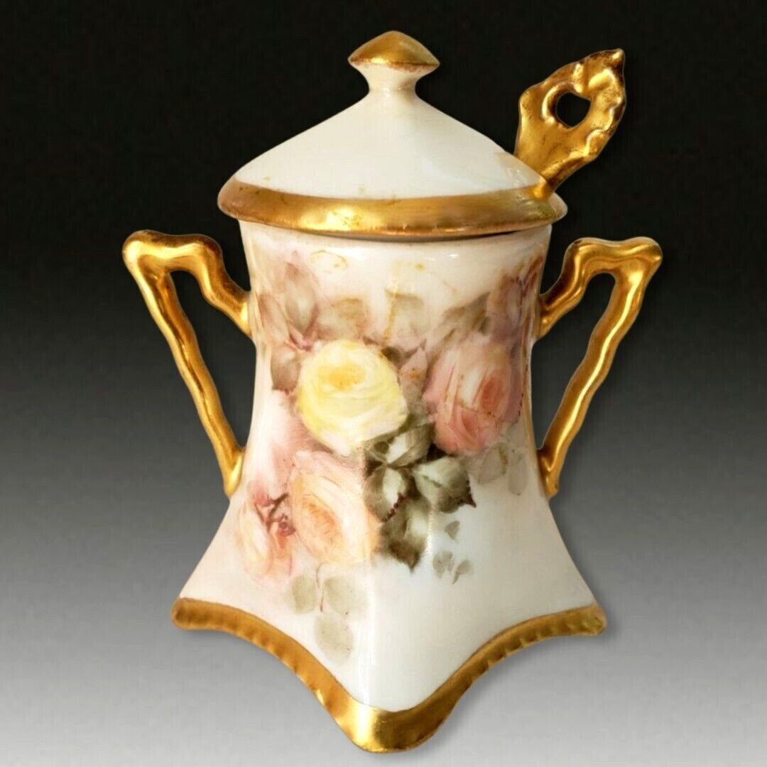 Vintage Limoges France Porcelain Handled Floral Gilt Spoon & Lid ...