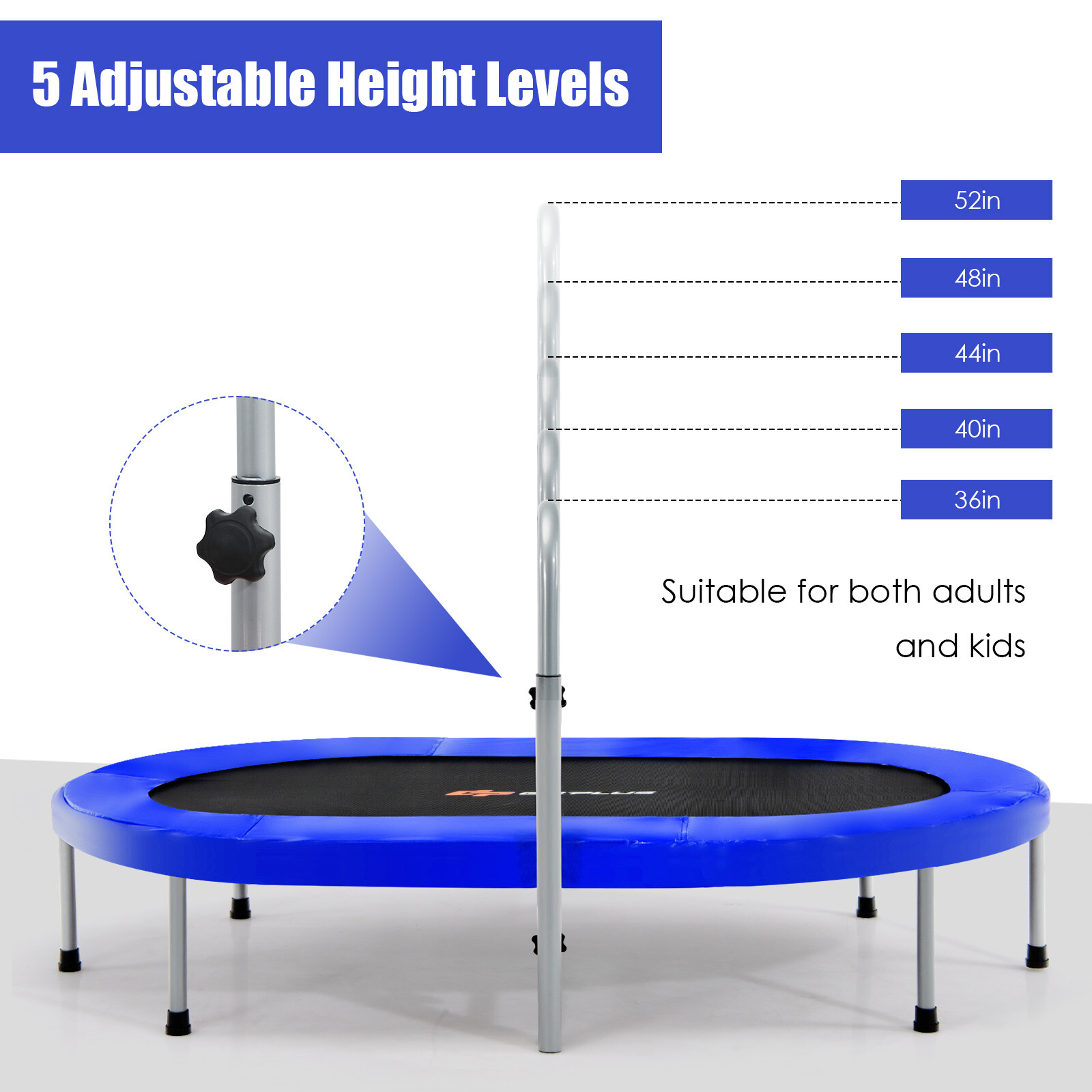 Goplus 50" Foldable Rebouncer Trampoline for 2 People w/Adjustable ...