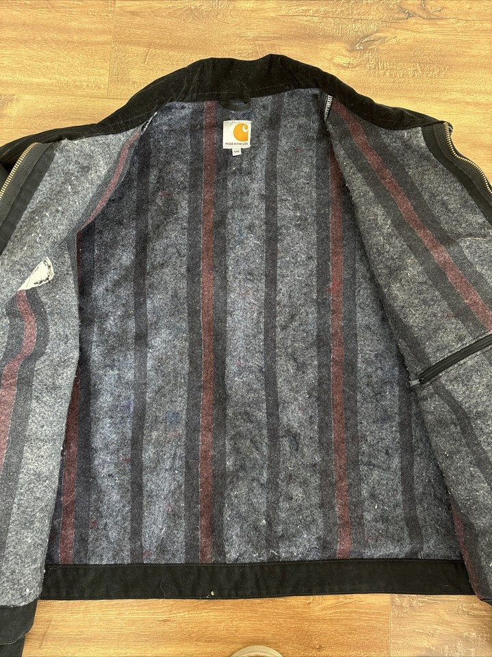 Vtg Black Carhartt J001 Detroit Duck Blanket Lined Work Jacket Mens ...