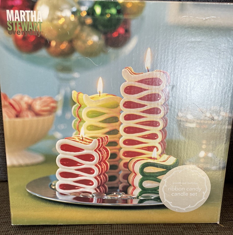 Kmart Martha Stewart Ribbon Candy Pillar Candles Y2K Christmas Vintage ...