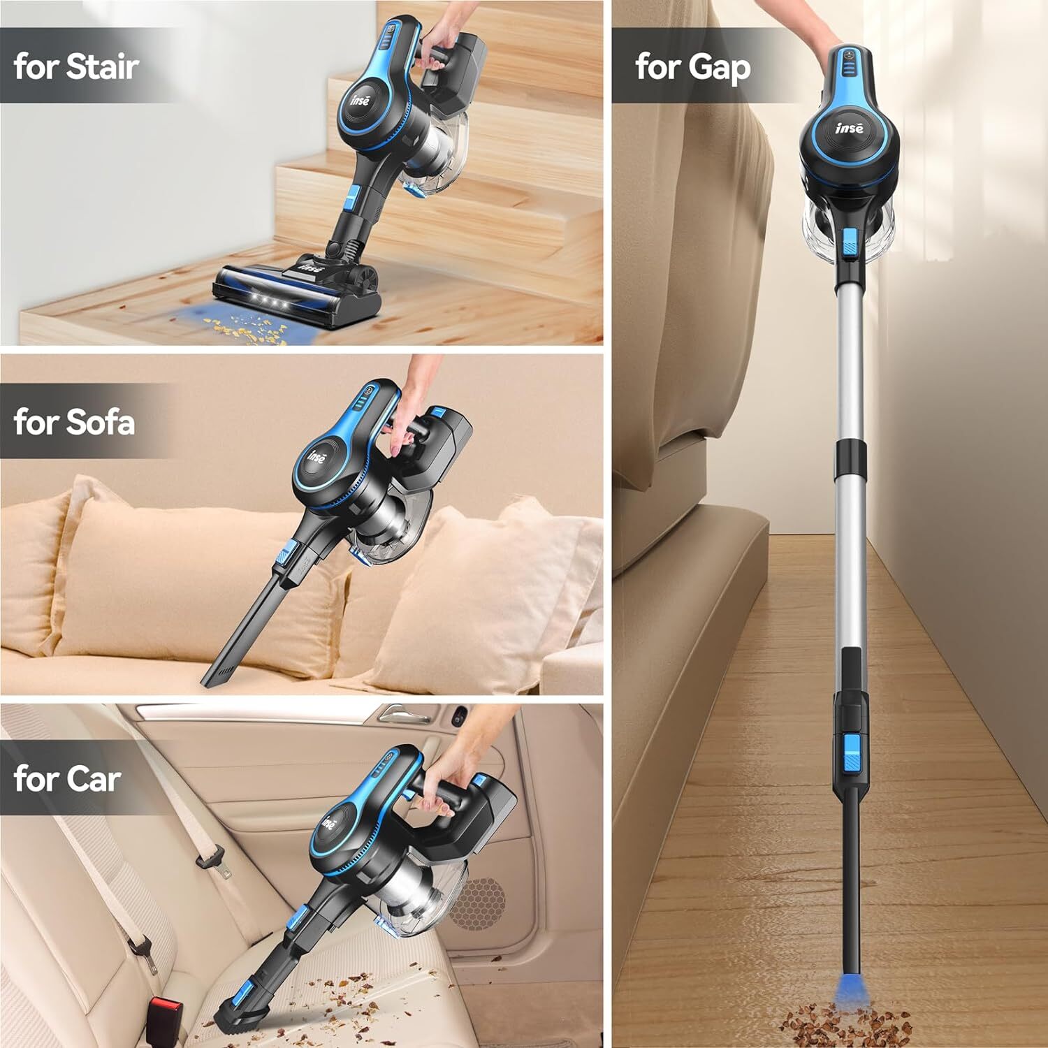 INSE N5T 45Mins Cordless Handheld Stick Upright Vacuum | Blue | 1-Year ...