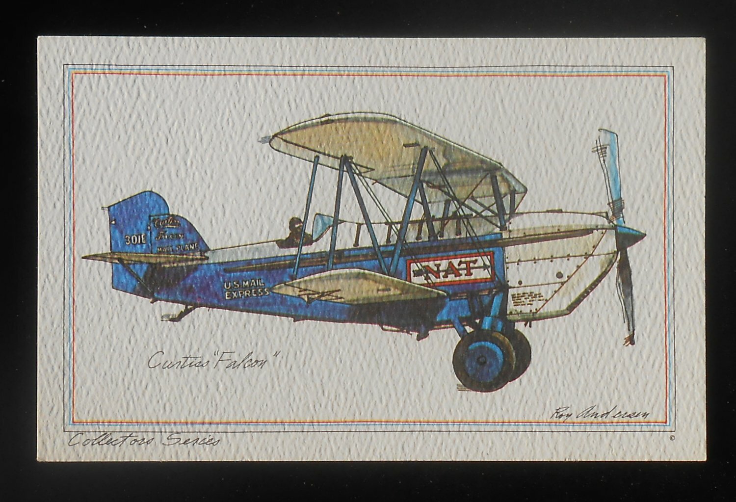 1973 Curtiss Falcon Biplane Airplane Artist Signed Roy Andersen Biplane ...