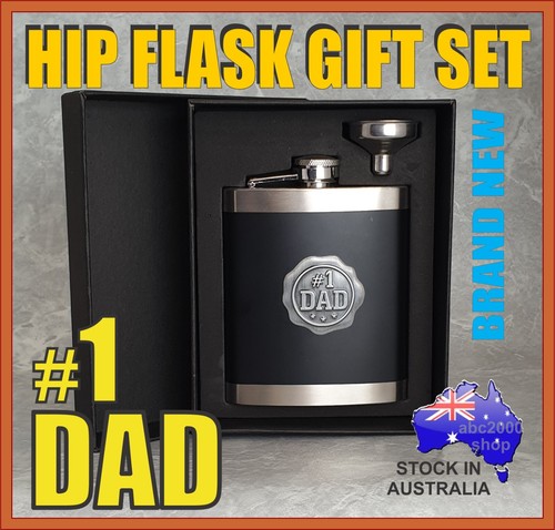 FATHERS DAY HIP FLASK DAD POP GIFT SET STAINLESS STEEL POCKET BOTTLE ...