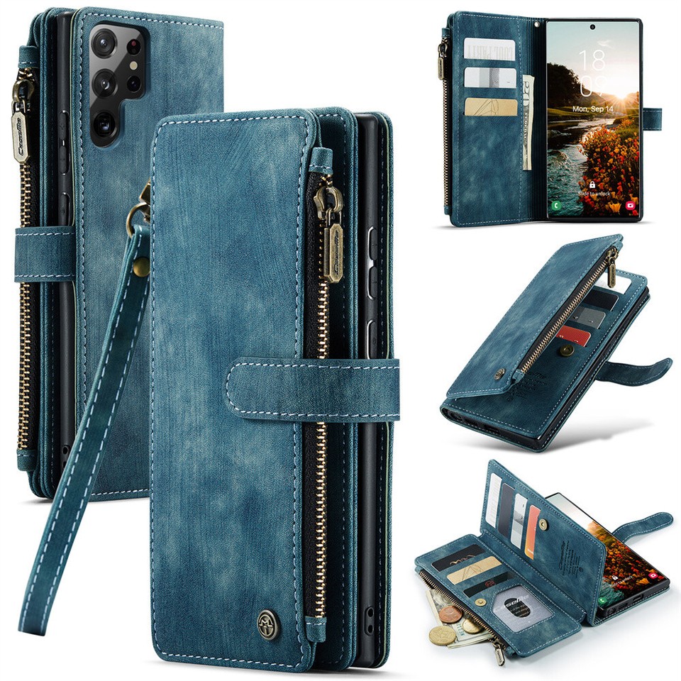 Case For Samsung Phones Zip Coin Purse Card slot Flip Leather Wallet ...