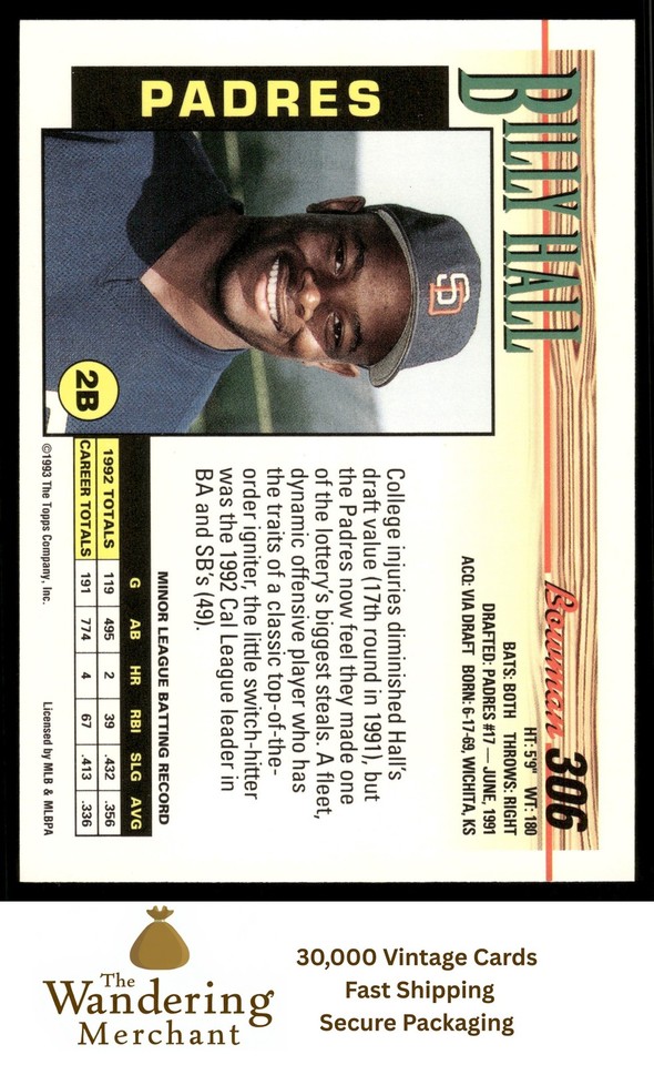 1993 Bowman #306 Billy Hall | eBay